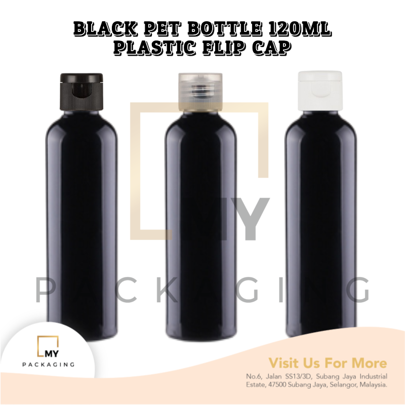 Black Pet Bottle 120ml with Plastic Flip Cap for toner shower shampoo ...
