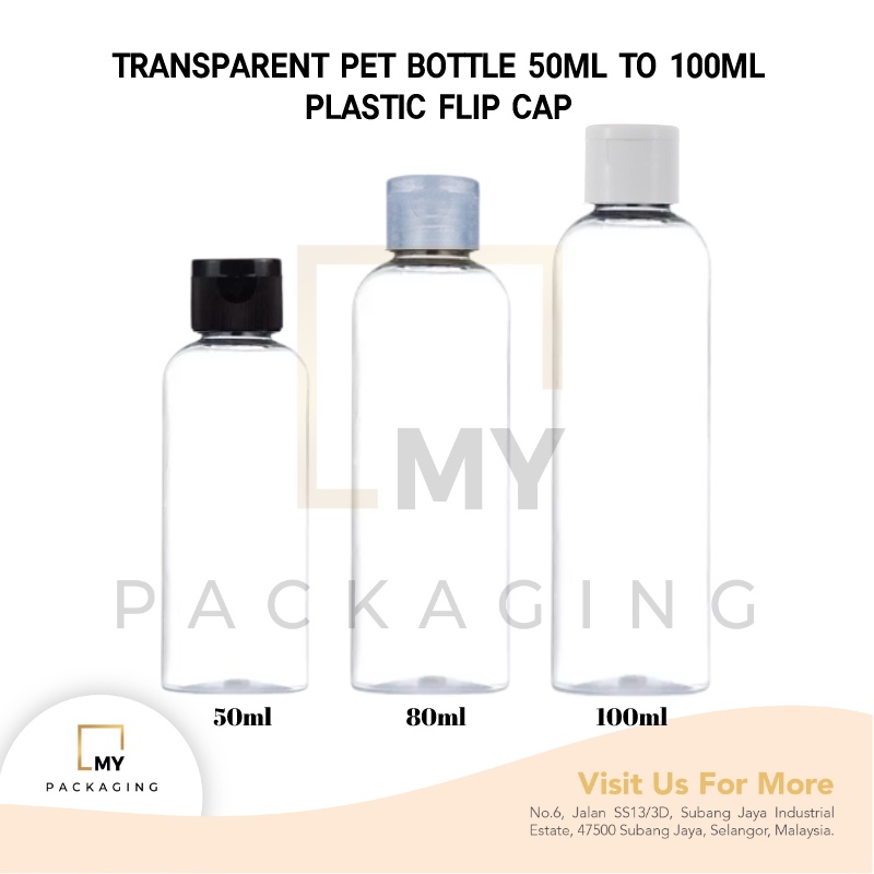 Transparent Pet Bottle 50ml to 100ml with Plastic Flip Cap for toner ...