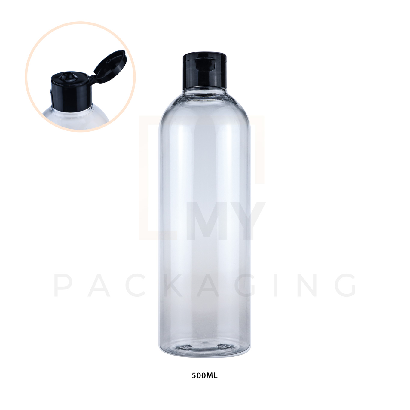 PET WHITE/TRANSPARENT BOTTLE 500ML - BLACK FLIP CAP - FOR LIQUID AND ...