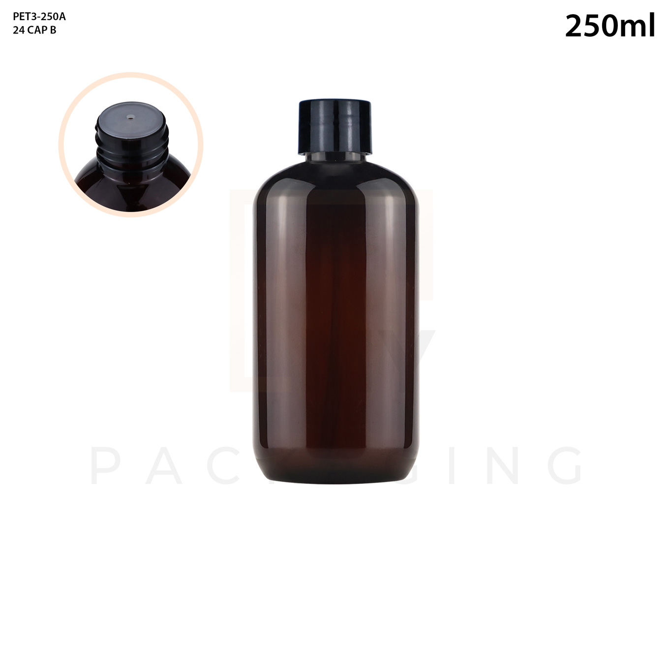 PET AMBER/TRANSPARENT BOTTLE SPIN CAP 250ML - FOR CLEANSER/BODY CARE ...