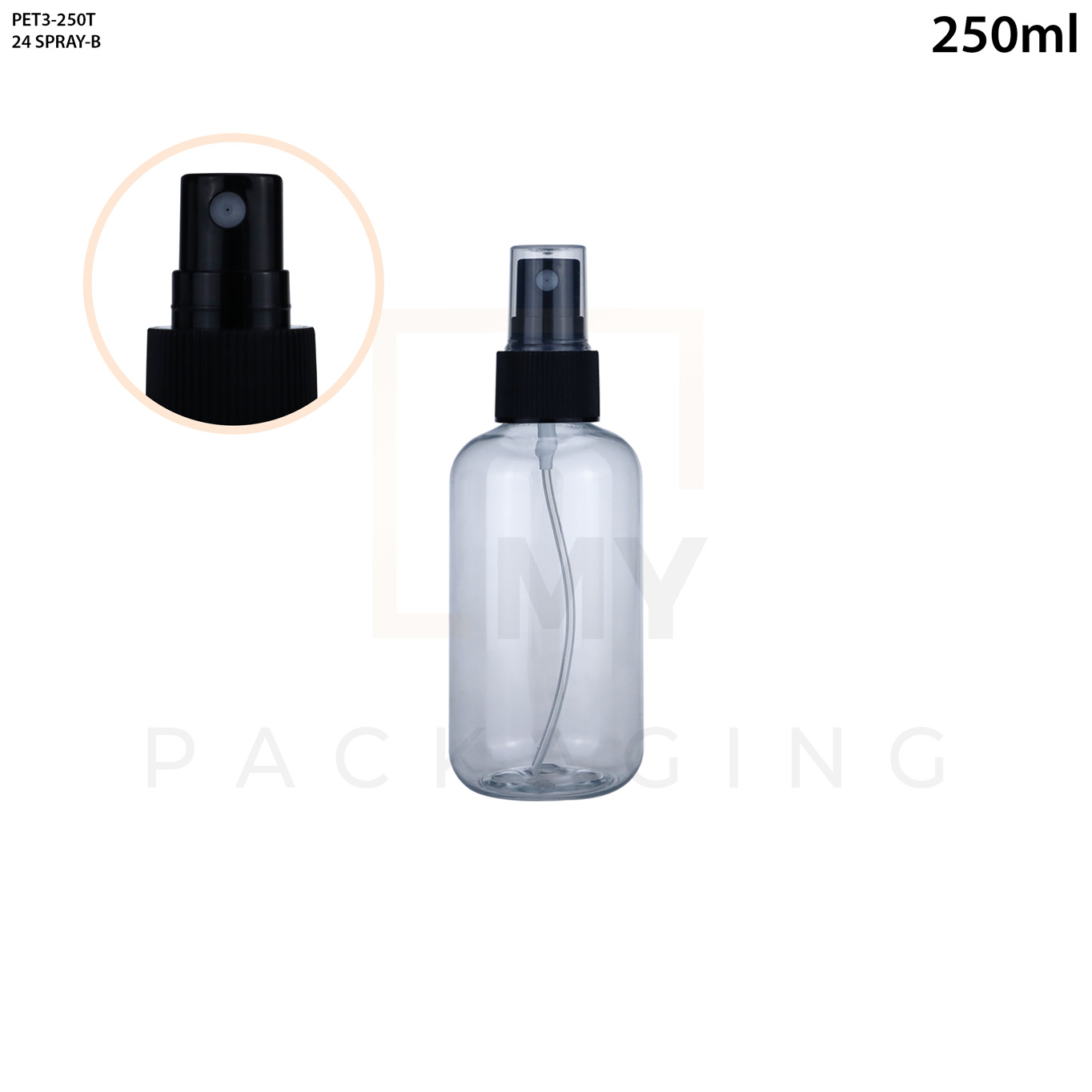 PET BOTTLE 250ML AMBER/TRANSPARENT + SPRAY CAP - FOR LIQUID AND GEL ...
