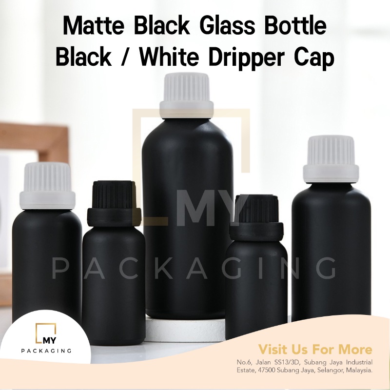 Matte Black Glass Bottle 10ml to 100ml with Dripper Cap for Serum ...